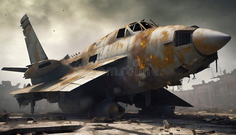Old Rusting Fighter Jet on Aircraft Carrier, Set in Post-apocalyptic ...