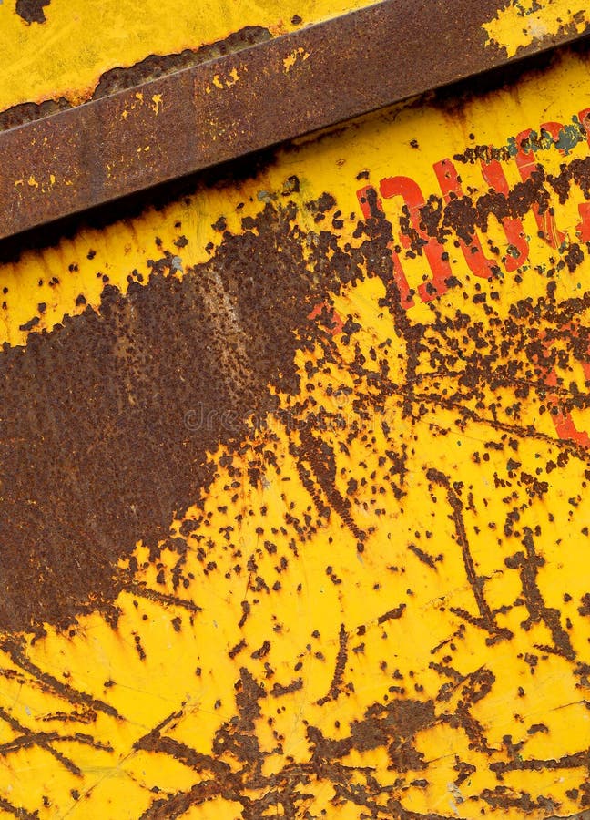 Old Rusting Metal Skip Container with Yellow Pealing Paint Stock Image ...