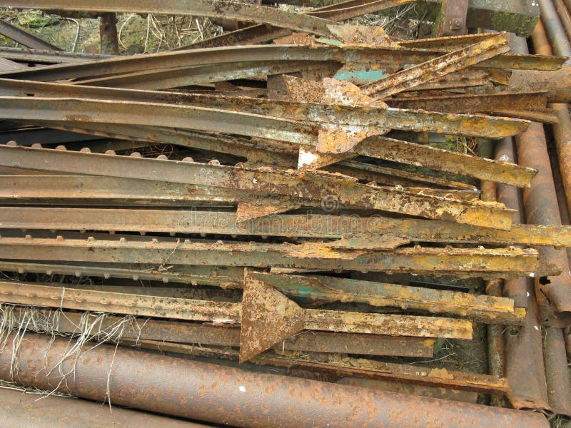 Old rusting scrap metal stock photo. Image of posts - 132794720