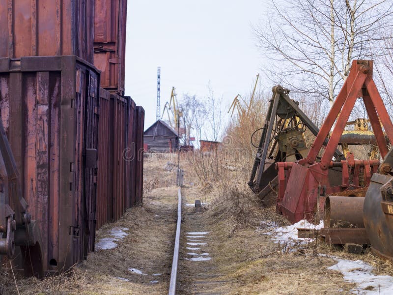 Old Rusty Abandoned Building Gantry Crane on Rusty Rails. Abandoned ...