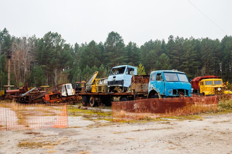 Old Rusty Abandoned Damaged Trucks in Chernobyl Exclusion Zone, Ukraine ...