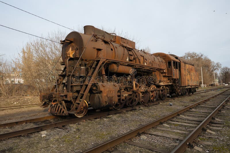 Old Rusty Abandoned Steam Locomotive Stock Photo - Image of retro ...