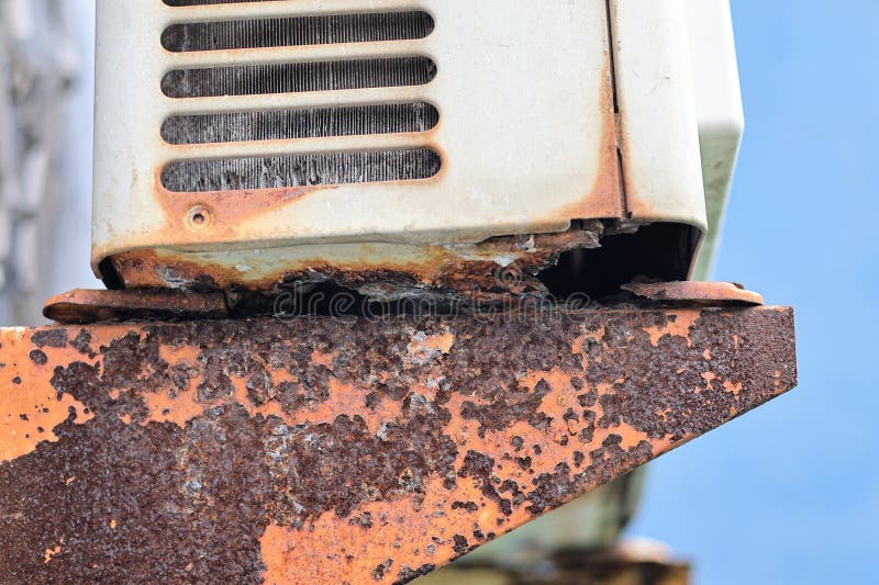 Old Rusty Air Conditioner External Unit with a Rusty Bracket Stock ...