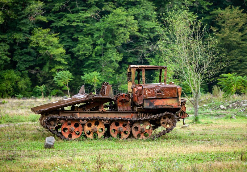 Old Rusty All-terrain Vehicle on Tracks Stock Image - Image of retro ...