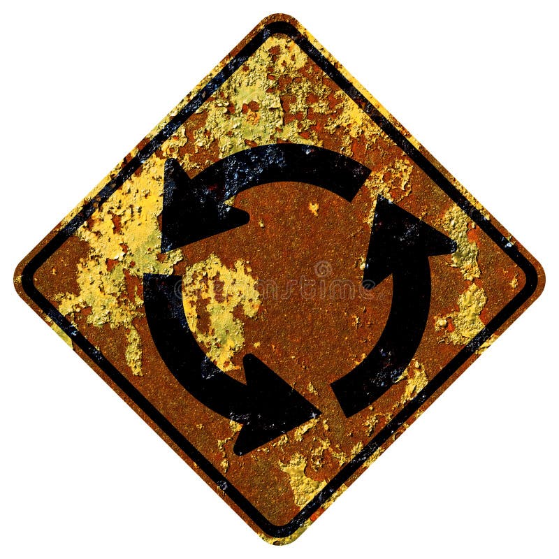 Old Rusty American Road Sign - Circular Intersection Warning Traffic ...