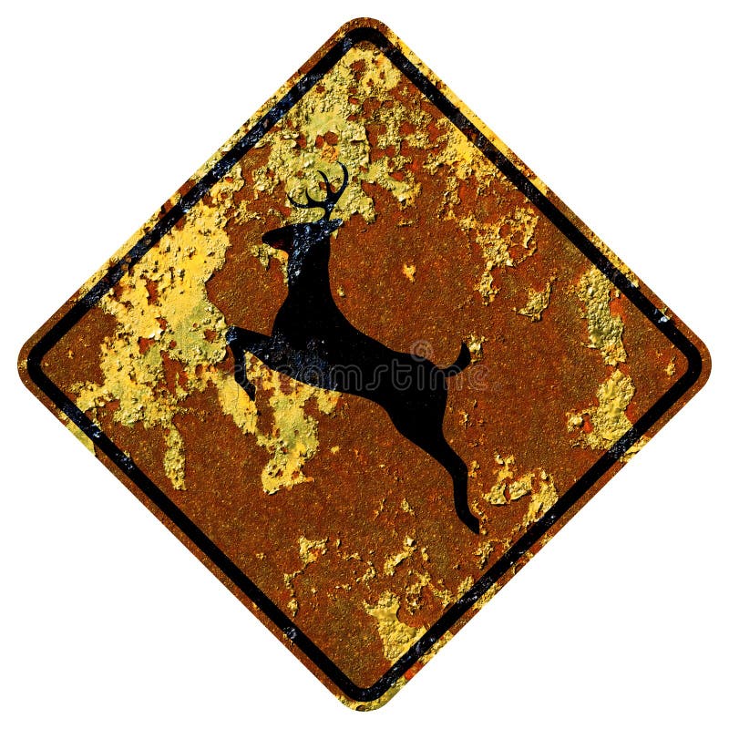 Old Rusty American Road Sign - Deer Crossing Stock Illustration ...