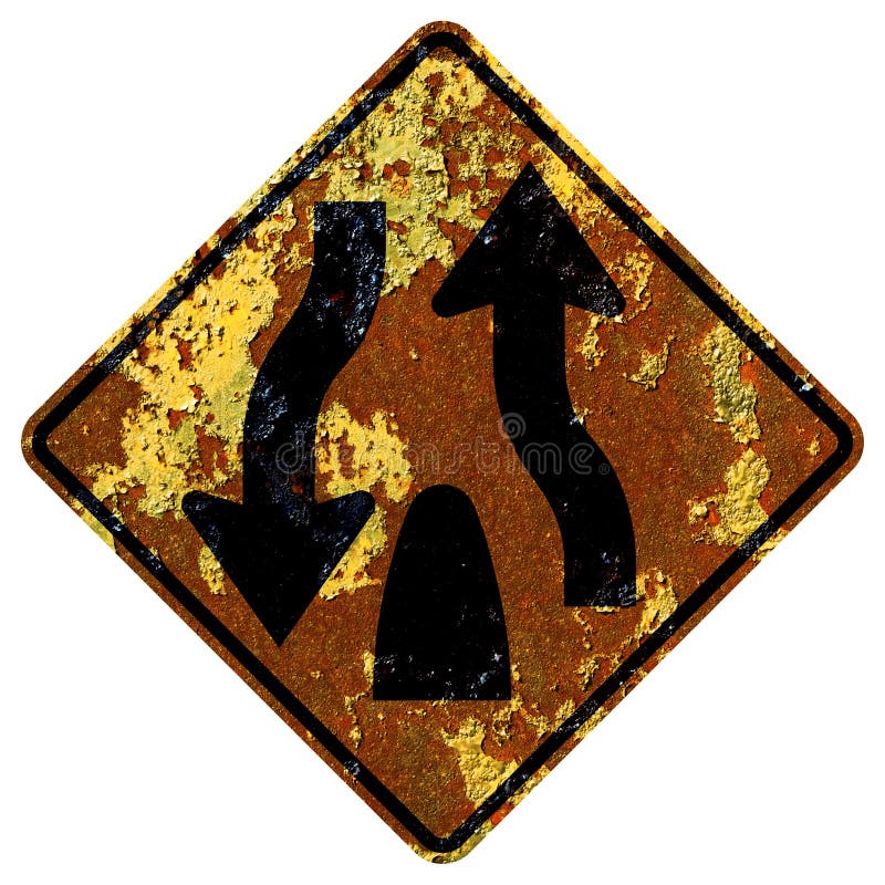Old Rusty American Road Sign - Divided Highway Ends Stock Illustration ...