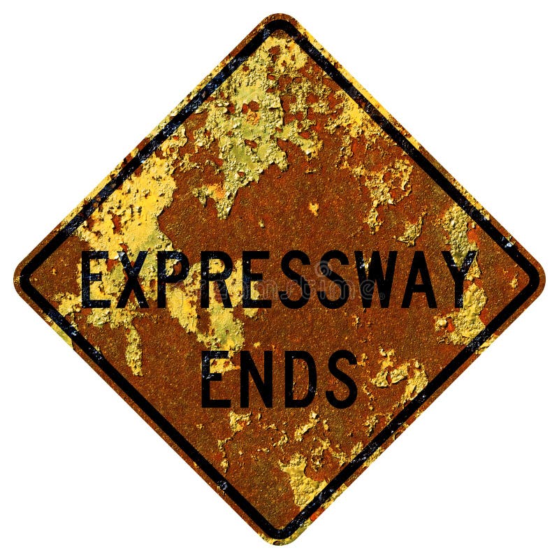 Old Rusty American Road Sign - Expressway Ends Stock Illustration ...