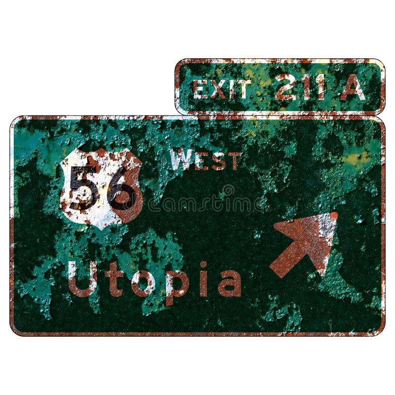 Old Rusty American Road Sign - Interchange Exit Direction Stock ...