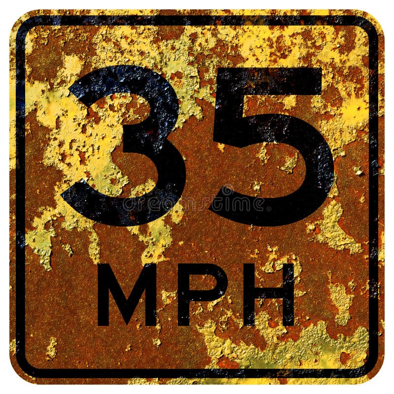 Old Rusty American Road Sign - Speed Advisory Stock Illustration ...