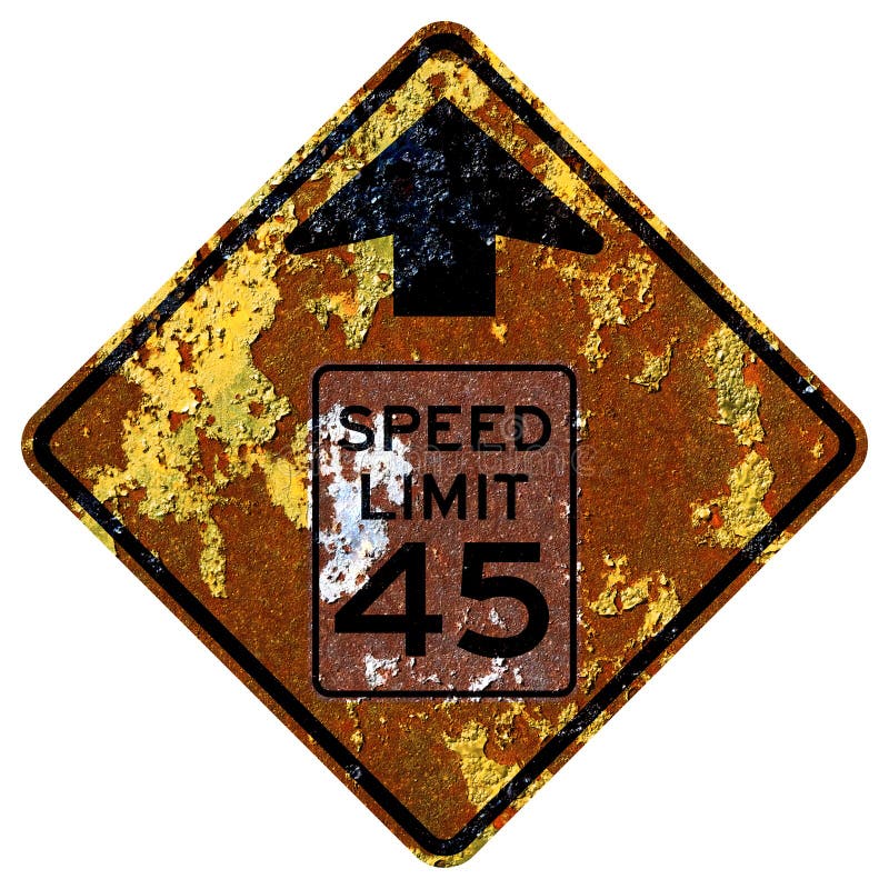 Old Rusty American Road Sign - Speed Limit Ahead Stock Illustration ...
