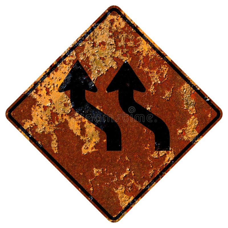 Old Rusty American Road Sign - Traffic Shift Left Stock Illustration ...