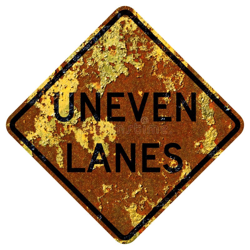 Old Rusty American Road Sign - Uneven Lanes Stock Illustration ...
