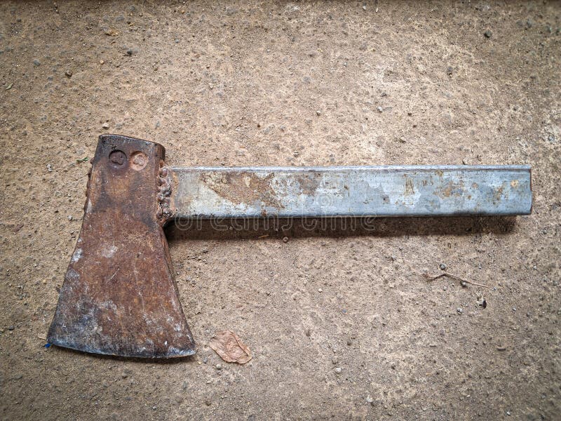 Old Rusty Axe with Metal Handle on Concrete Floor Stock Image - Image ...