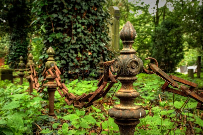 Old Rusty Banister with Chain on a Graveyard Stock Photo - Image of ...