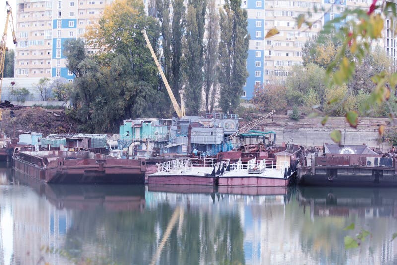 Old Rusty Barge and Tug. a Few Rusty Barges Stock Image - Image of ...