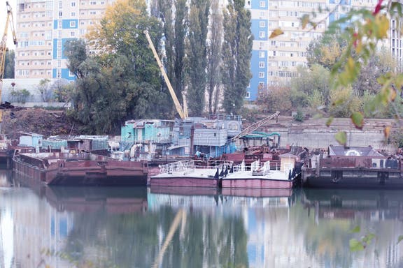 Old Rusty Barge and Tug. a Few Rusty Barges Stock Image - Image of ...