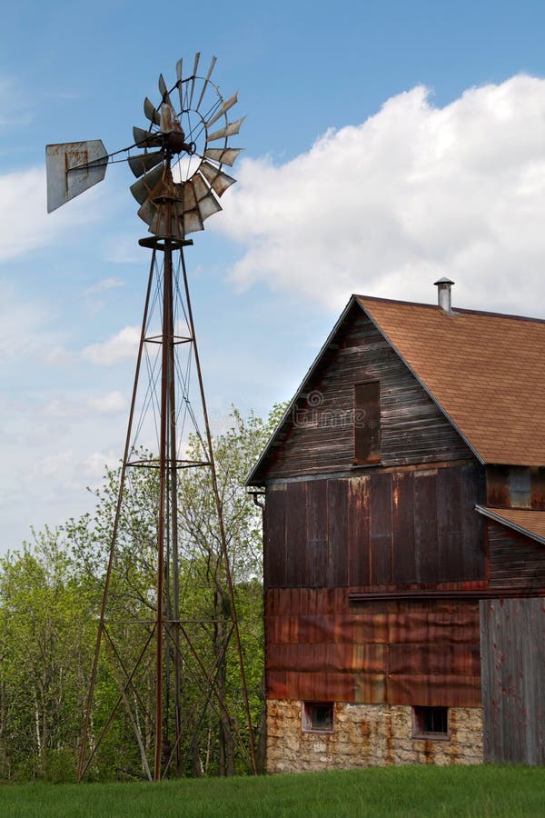 Old Rusty Barn and Windmill Stock Photo - Image of history, rustic ...