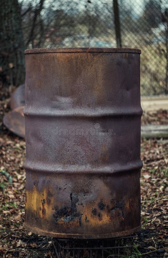 An Old Rusty Barrel Stands Outdoors Stock Photo - Image of empty ...
