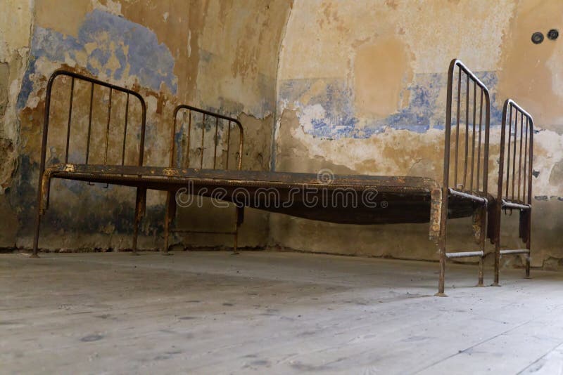 Old Rusty Bed Construction Indoor Stock Photo - Image of iron, room ...