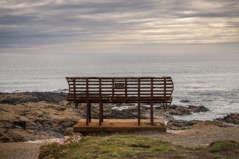 An Old Rusty Bench in Treyarnon Bay, Cornwall, England Stock Image ...