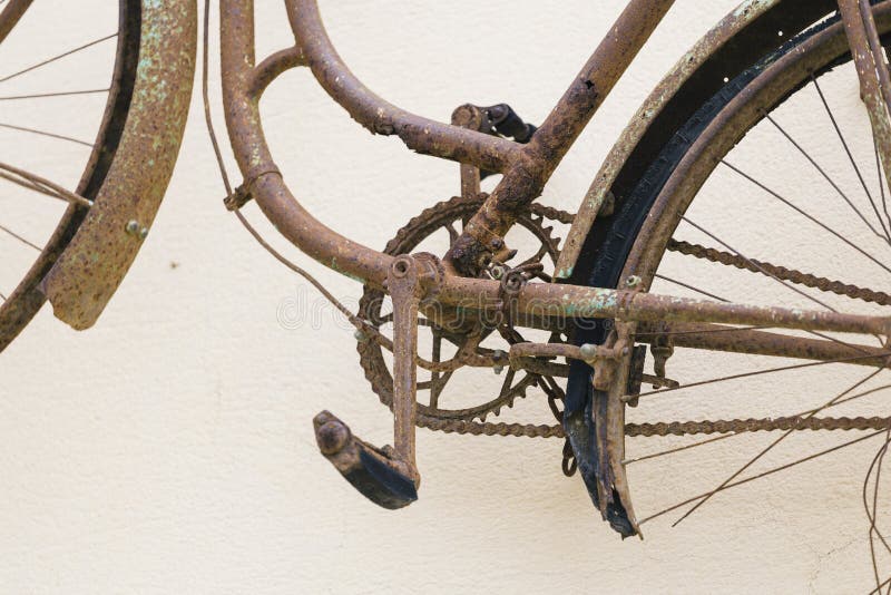 Old rusty bicycle detail stock photo. Image of damaged - 69592296