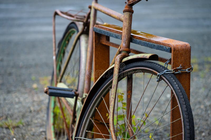 Old Rusty Bike Chained Rack Stock Photos - Free & Royalty-Free Stock ...