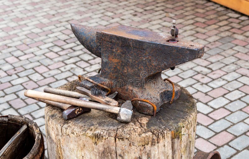 Old Anvil with Blacksmith Tools Stock Photo - Image of metalwork ...