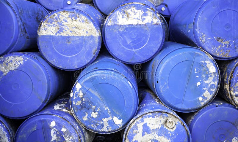 Old rusty blue barrels stock image. Image of plastic - 268495407