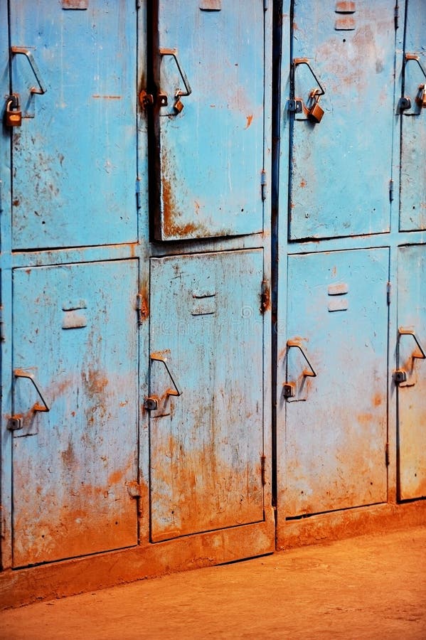 Old rusty blue lockers stock image. Image of grunge, metal - 59463925