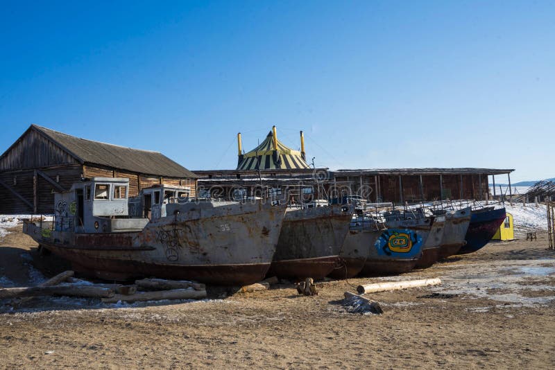Old Rusty Boats Stand on the Shore Stock Photo - Image of vessel ...