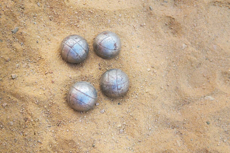 Old Rusty Boccia Balls Lie on the Sand Stock Photo - Image of hobby ...