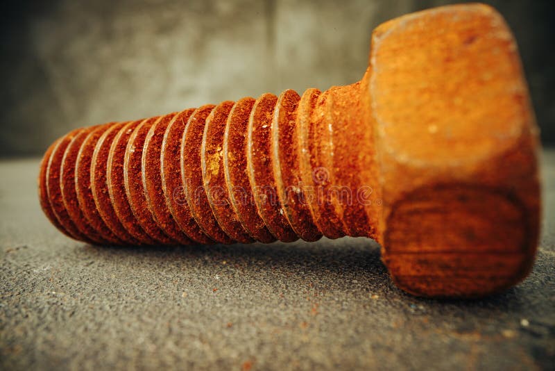 Old Rusty Bolt on Grey Background Macro Stock Photo - Image of spiral ...