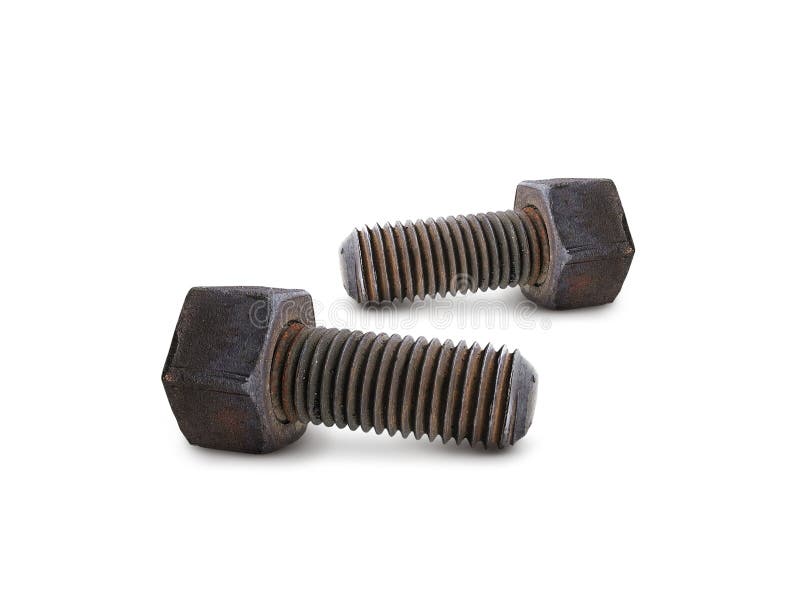 Bolts and Nuts on the Cement Base. Several Gray Double Bolts are Firmly ...