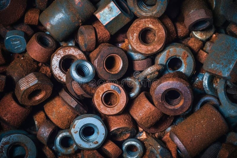 Old Rusty Bolts and Nuts from Above Stock Illustration - Illustration ...