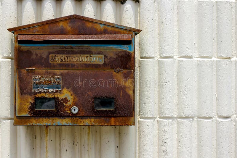 Old Mail Box that is Rusty Color Peeling. Stock Photo - Image of blue ...