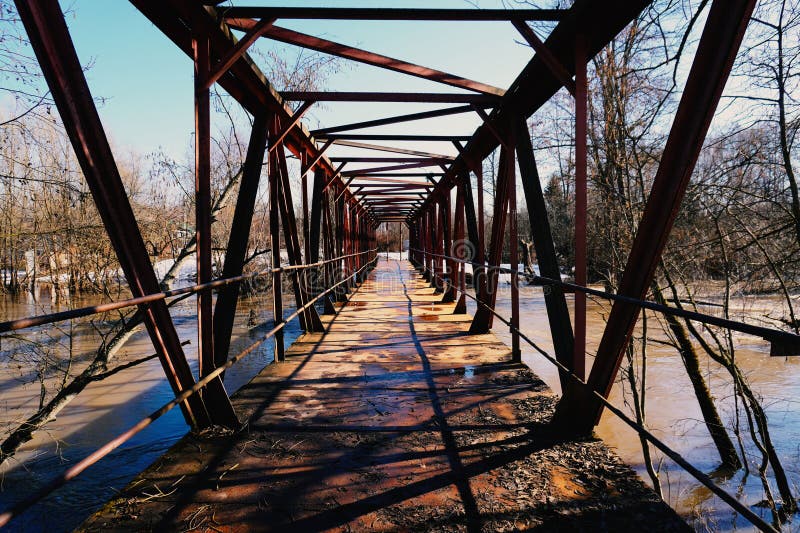 Old Rusty Bridge Made of Metal Trusses Stock Photo - Image of industry ...