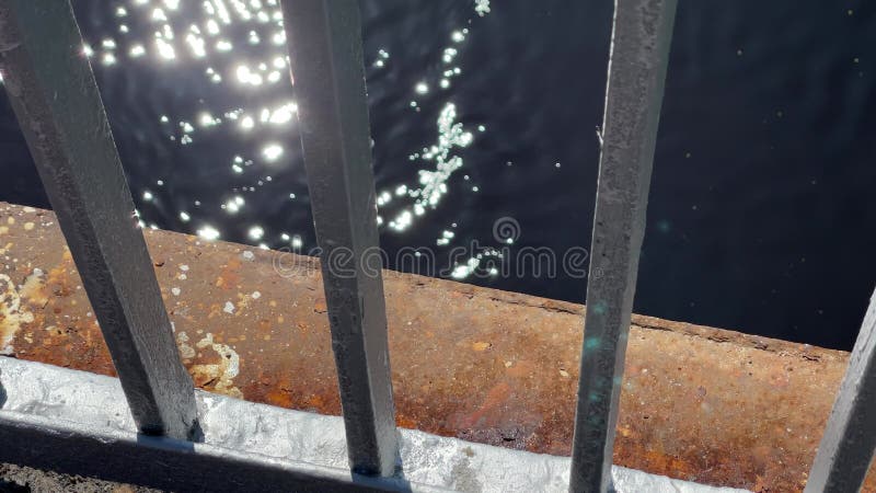 Old Rusty Bridge Railings Overlooking the River Water Stock Video ...