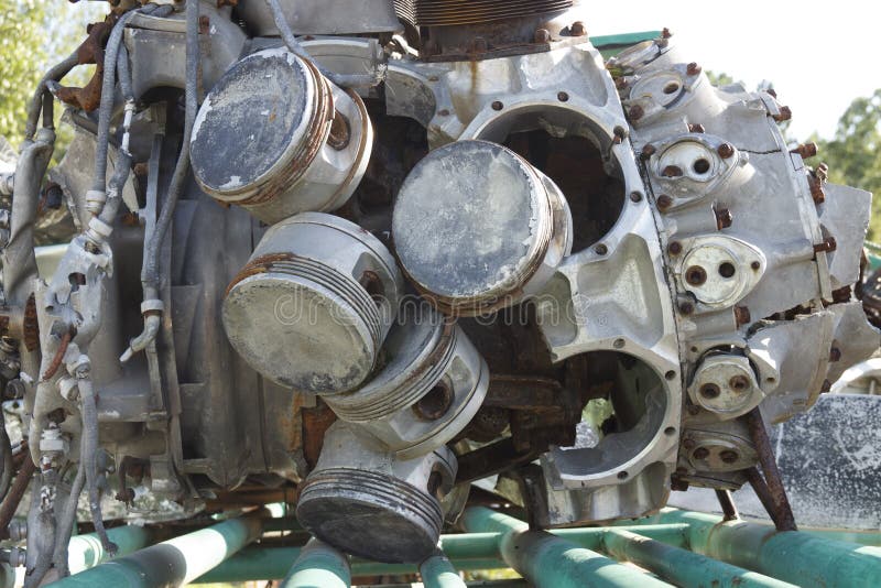 Old Rusty Broken Aircraft Engine, Piston Mechanism Stock Photo - Image ...