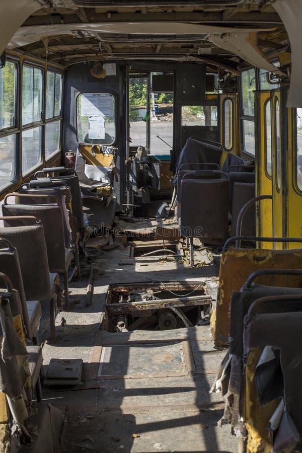 Old Rusty Broken Bus Yellow Stock Photo - Image of rust, inside: 193287900