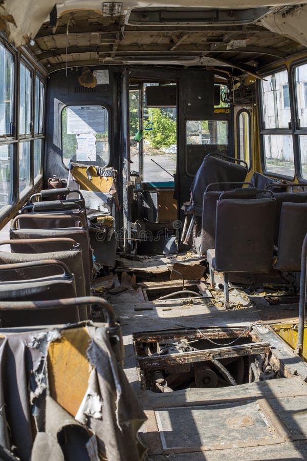Inside of Abandoned School Bus Stock Image - Image of creepy, damage ...