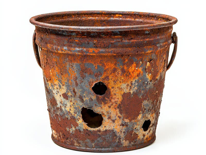 Old Rusty Bucket with Holes Displayed on a Wooden Surface in Natural ...