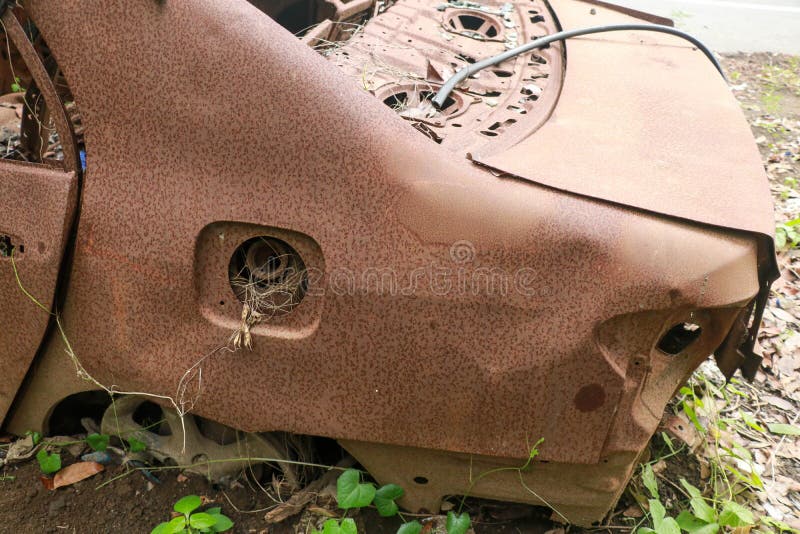Old Rusty Burned Out Scrap Car Close Up Outdoors Stock Image - Image of ...