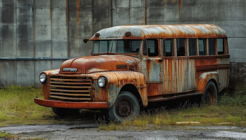 Old Rusty Bus. an Old Discarded Bus Rusts in an Open-air Dump Stock ...