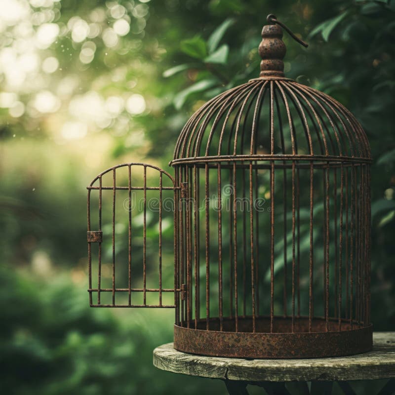 An Old Rusty Cage with an Open Door in Nature. Stock Image - Image of ...