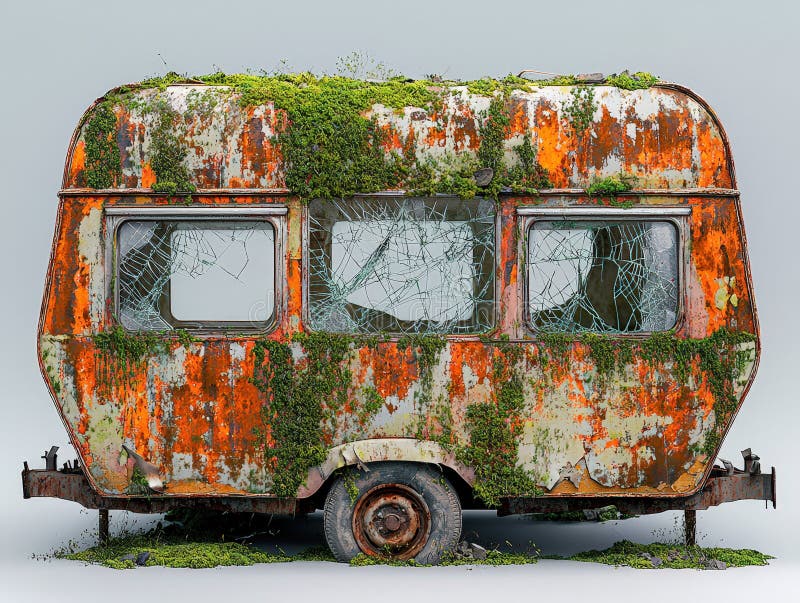 Old Rusty Camper Van Covered in Green Moss Parked in a Natural Outdoor ...