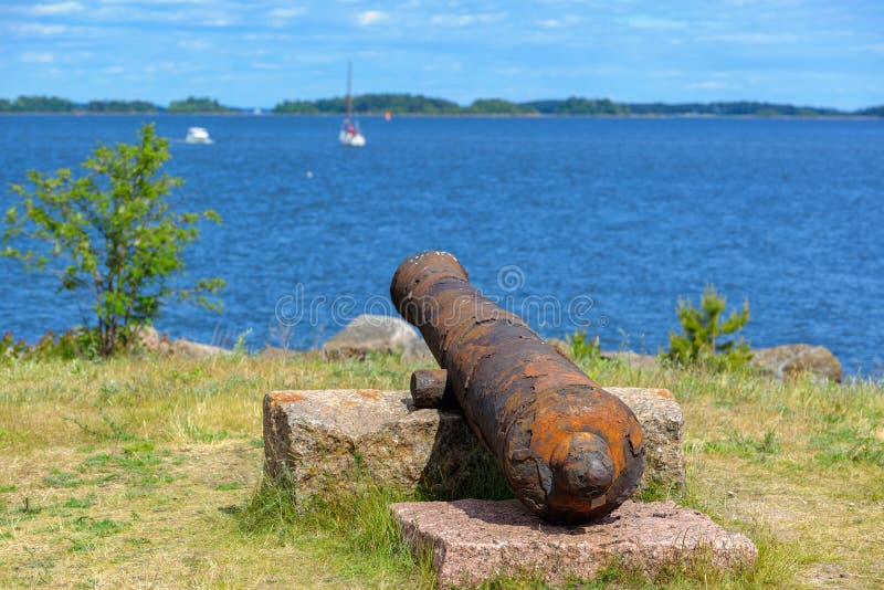 Old Rusty Cannon on Sea Waterfront. Stock Image - Image of historical ...
