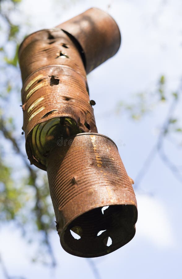 Old Rusty Cans As a Hanging Target Stock Photo - Image of accuracy ...