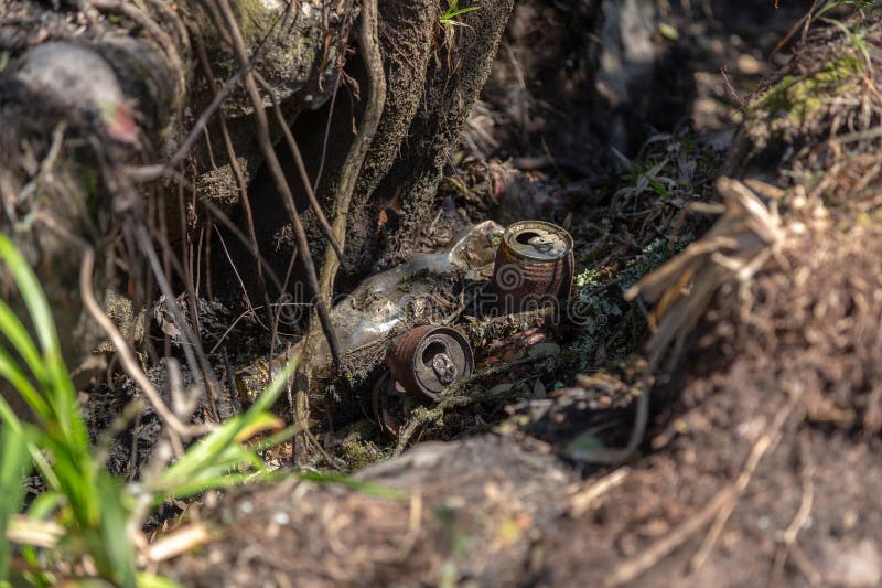 Old Rusty Cans and Plastic Bottles on the Ground, Pollution of Nature ...