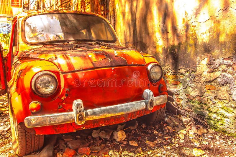 Old Rusty Car in Front of Dirty Wall Stock Photo - Image of cars, green ...